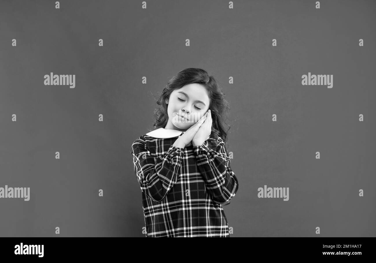 sleepy kid with curly hair. teen beauty hairstyle. female fashion model ...