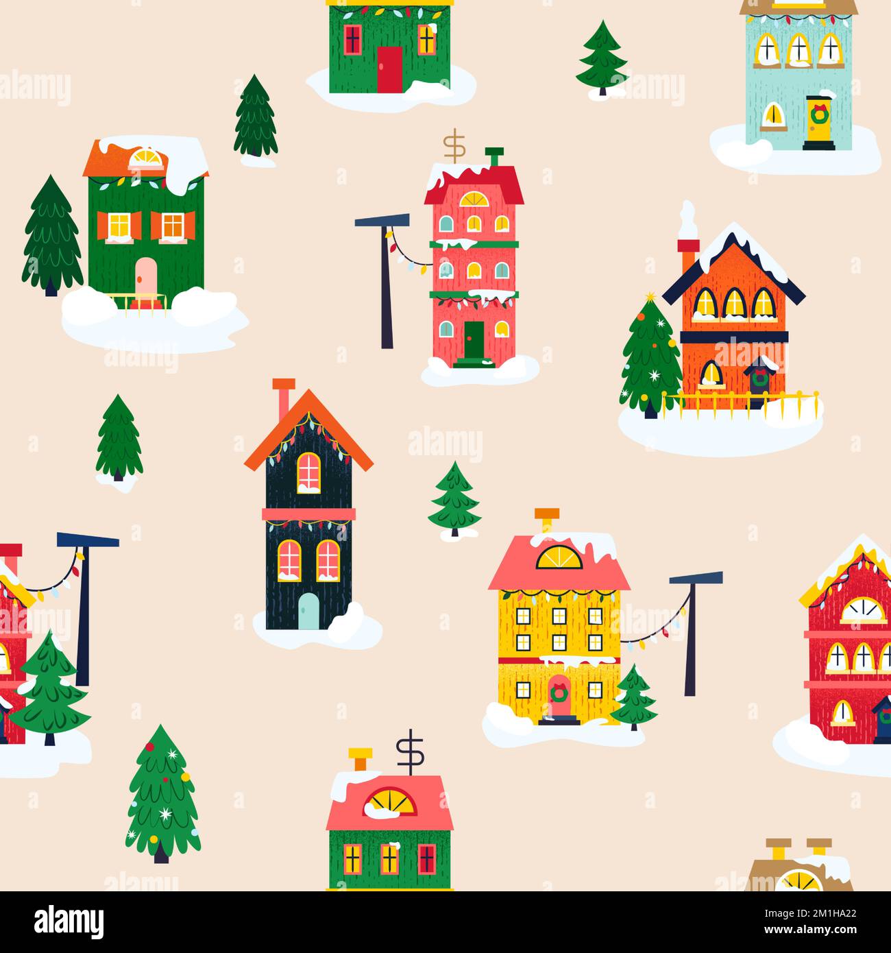 Seamless winter village pattern hi-res stock photography and images - Alamy