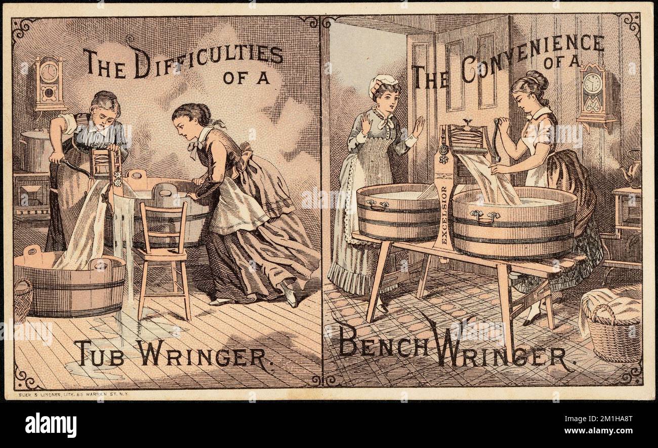 The difficulties of a tub wringer. The convenience of a bench wringer ...