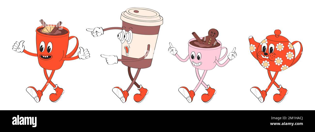 Groovy Santa cups set vector in retro, y2k style. Santa decoration with ...