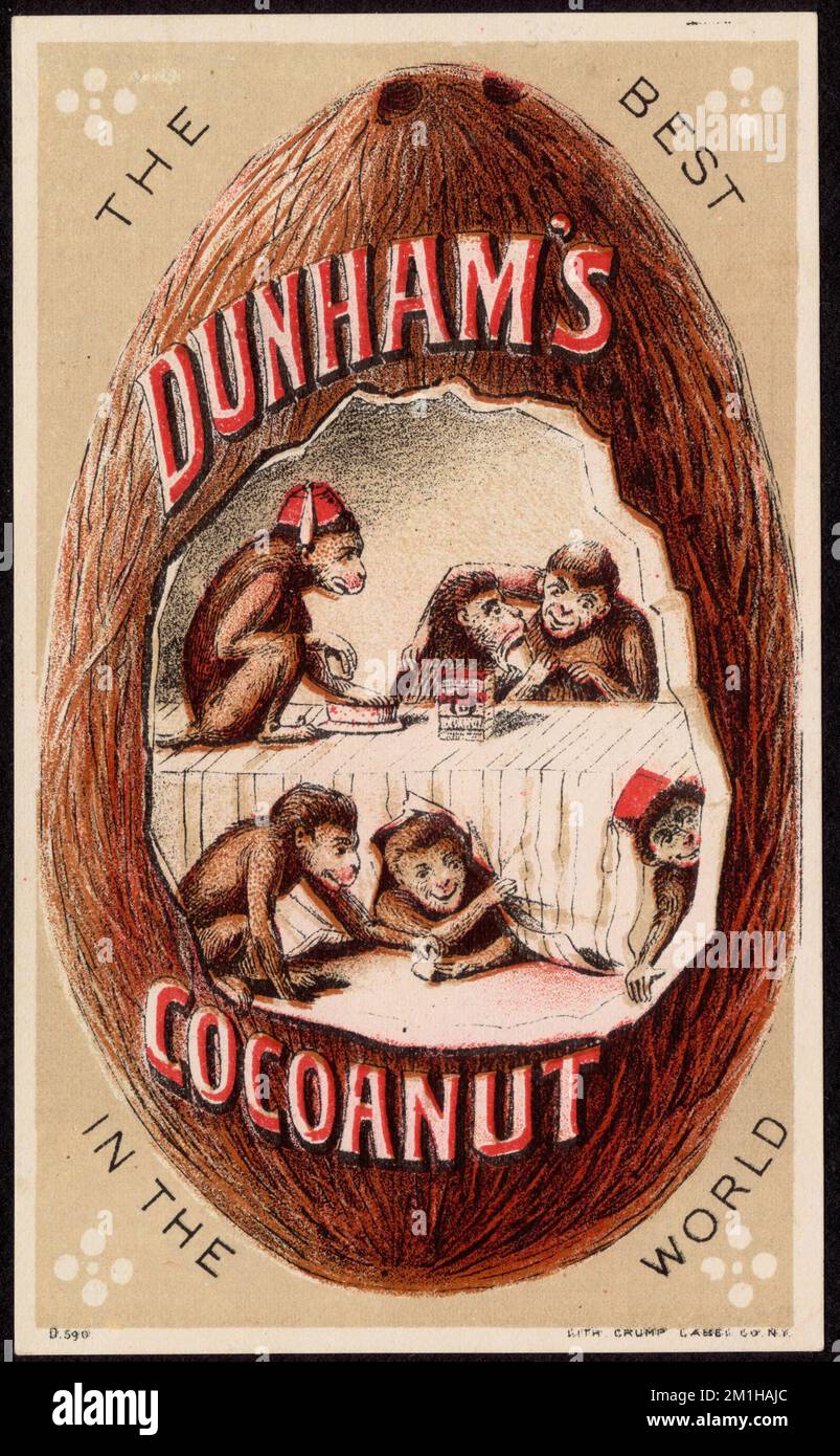Dunham's Cocoanut, the best in the world , Monkeys, Canned foods, 19th ...