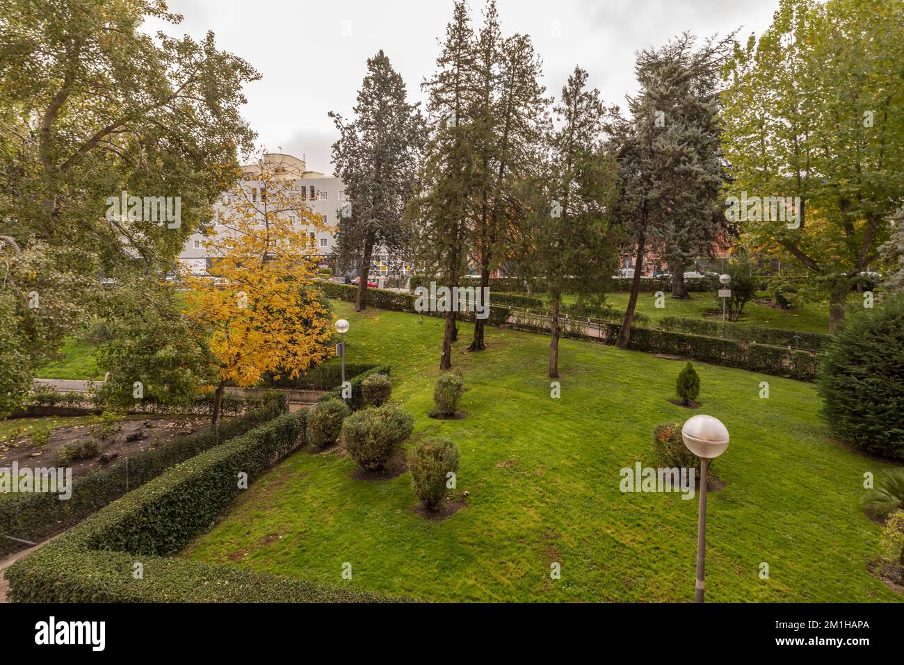 views of gardens with lawns, various hedges and trees of different ...