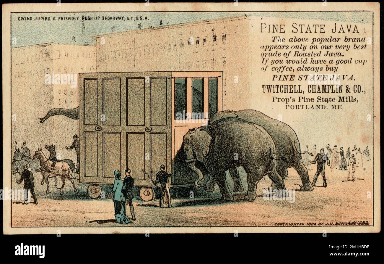 Giving Jumbo a friendly push up broadway, N.Y., U.S.A. - Pine State ...