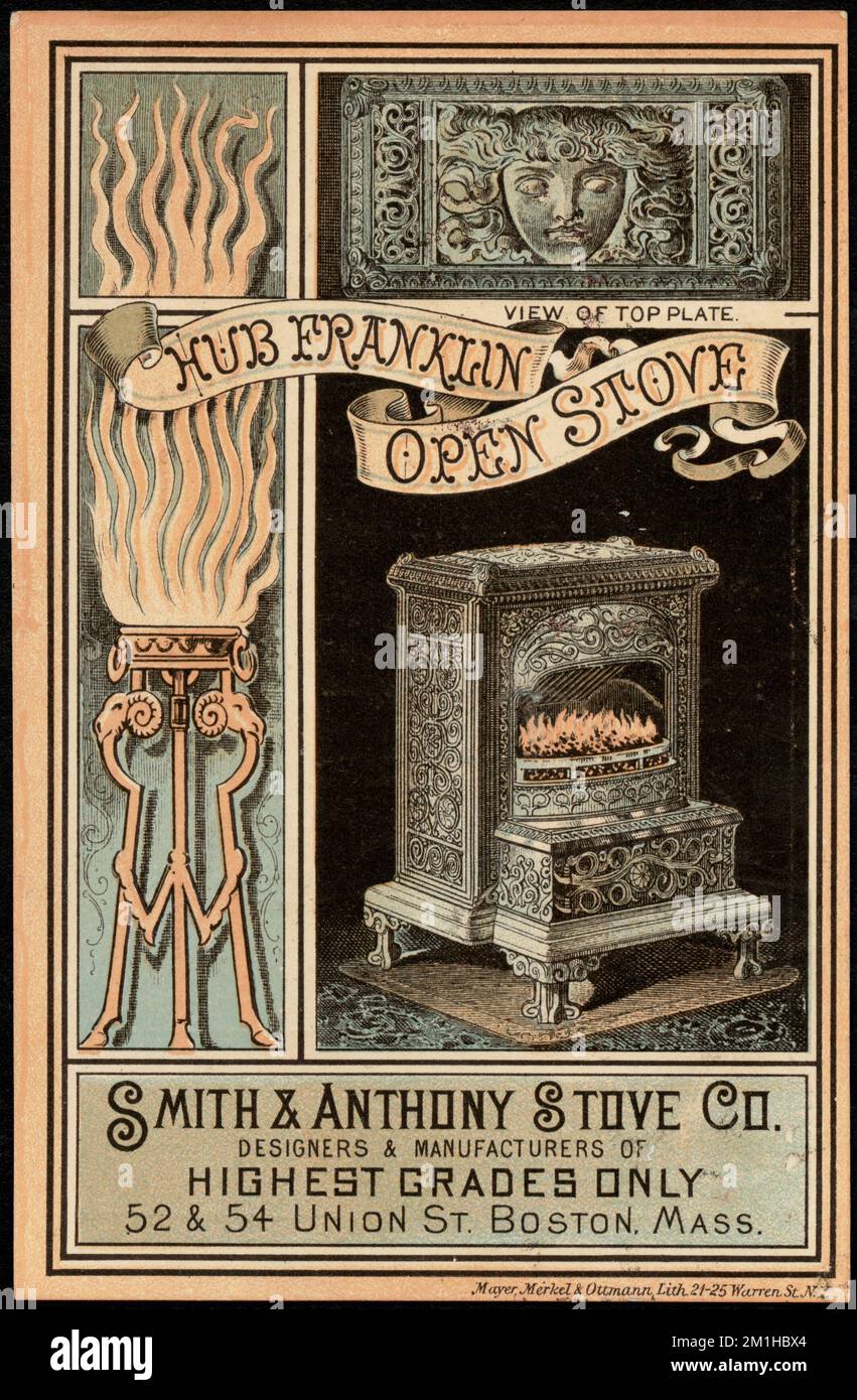 Hub Franklin Open Stove - view of top plate , Stoves, 19th Century ...