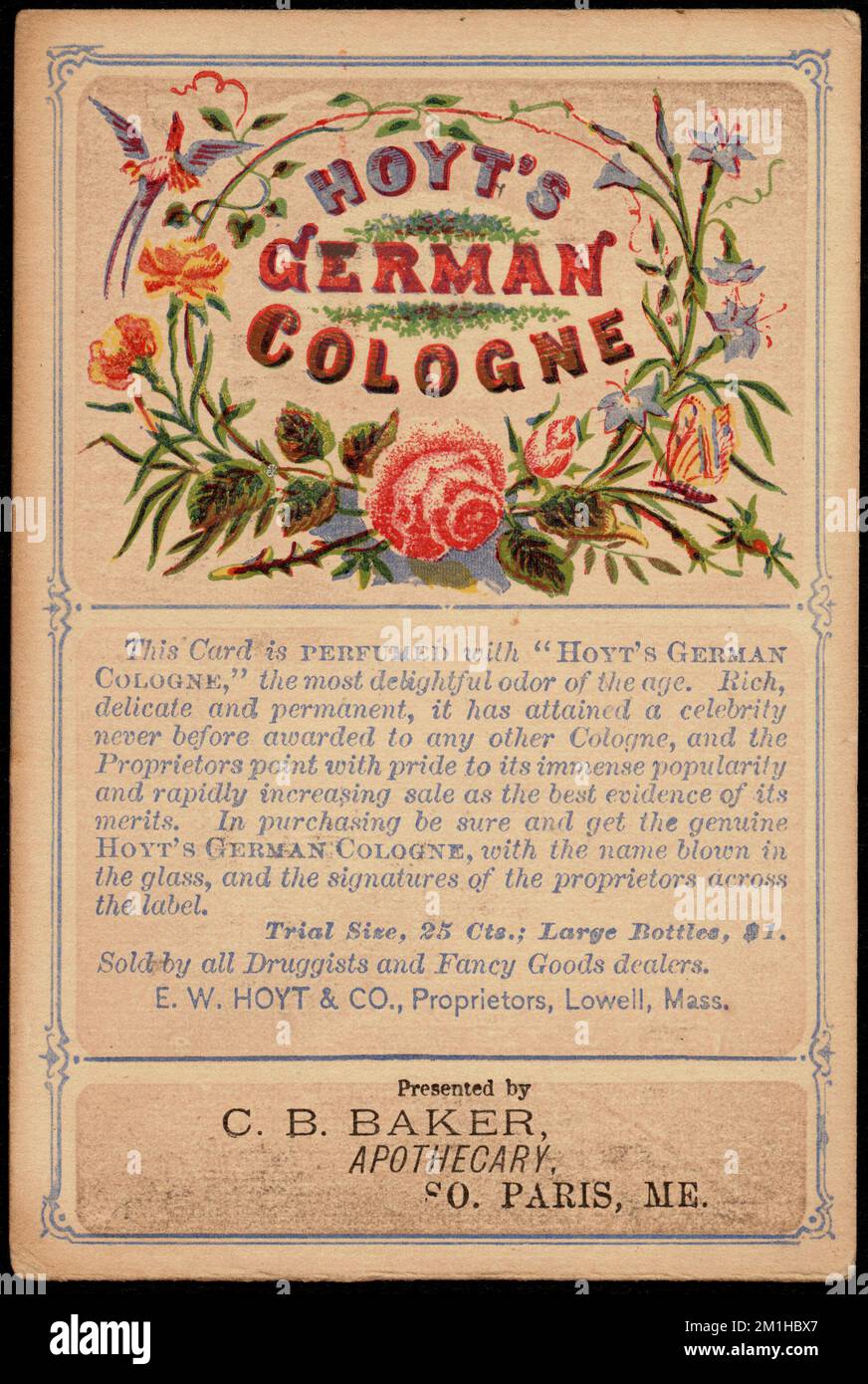 Hoyt's German Cologne , Flowers, Perfumes, 19th Century American Trade ...