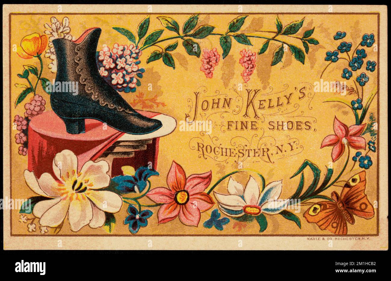 John Kelly's fine shoes, Rochester, N. Y. , Shoes, Flowers, 19th ...