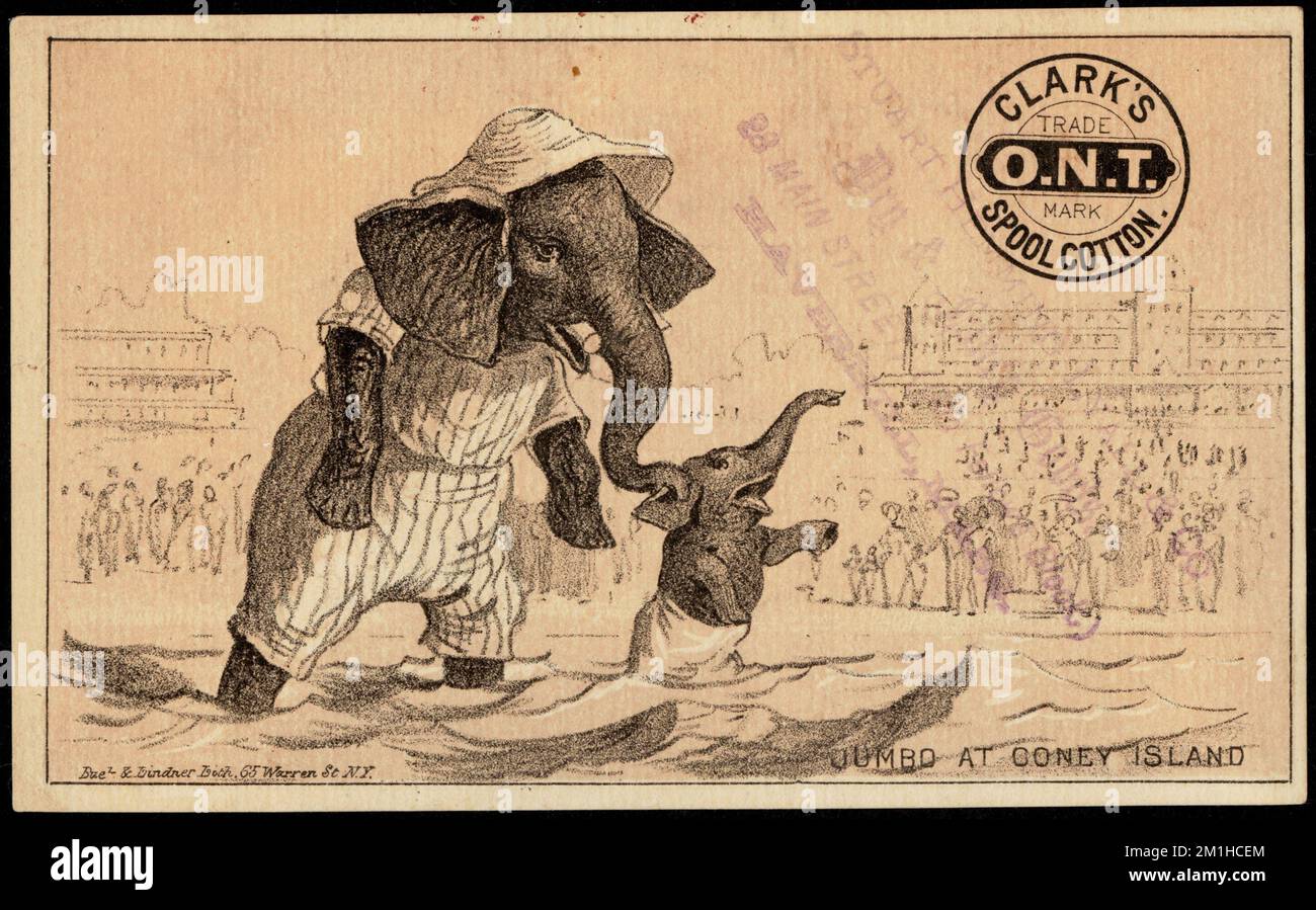 Jumbo at Coney Island. Clark's O.N.T. spool cotton , Elephants, Thread ...