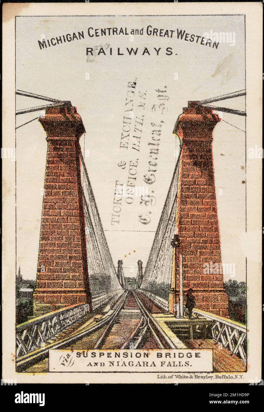 Michigan Central and Great Western Railways. Via suspension bridge and ...