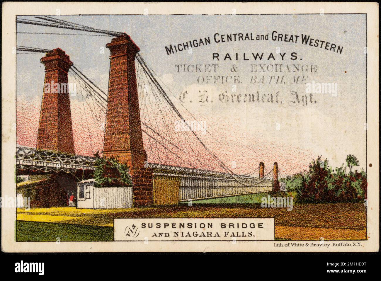 Michigan Central and Great Western Railways. Via suspension bridge and ...