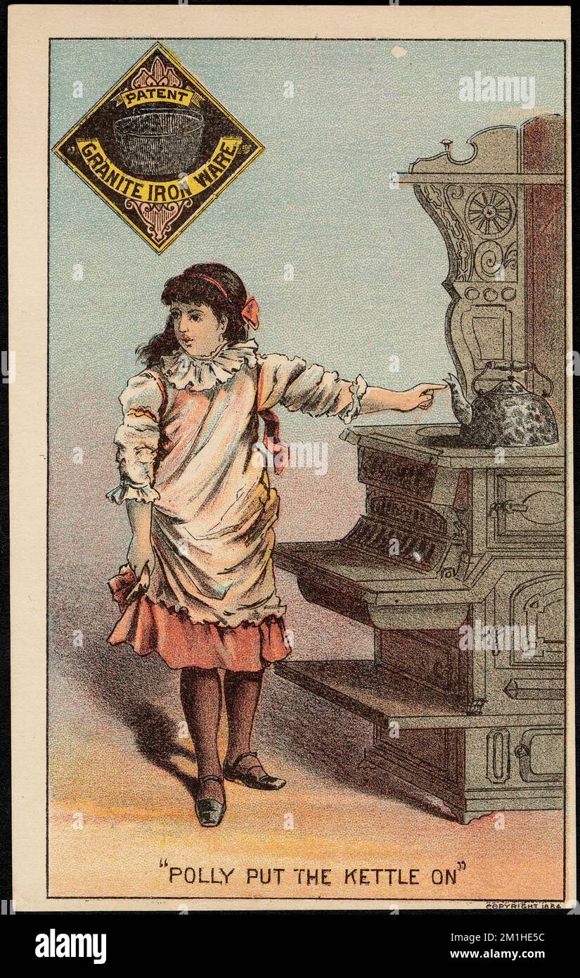 'Polly put the kettle on' , Girls, Stoves, 19th Century American Trade ...
