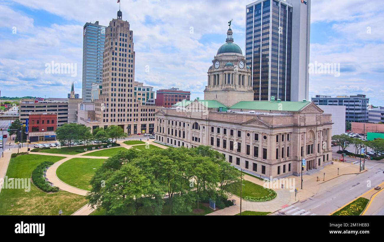 Fort Wayne Allen County downtown courthouse aerial in city Stock Photo ...