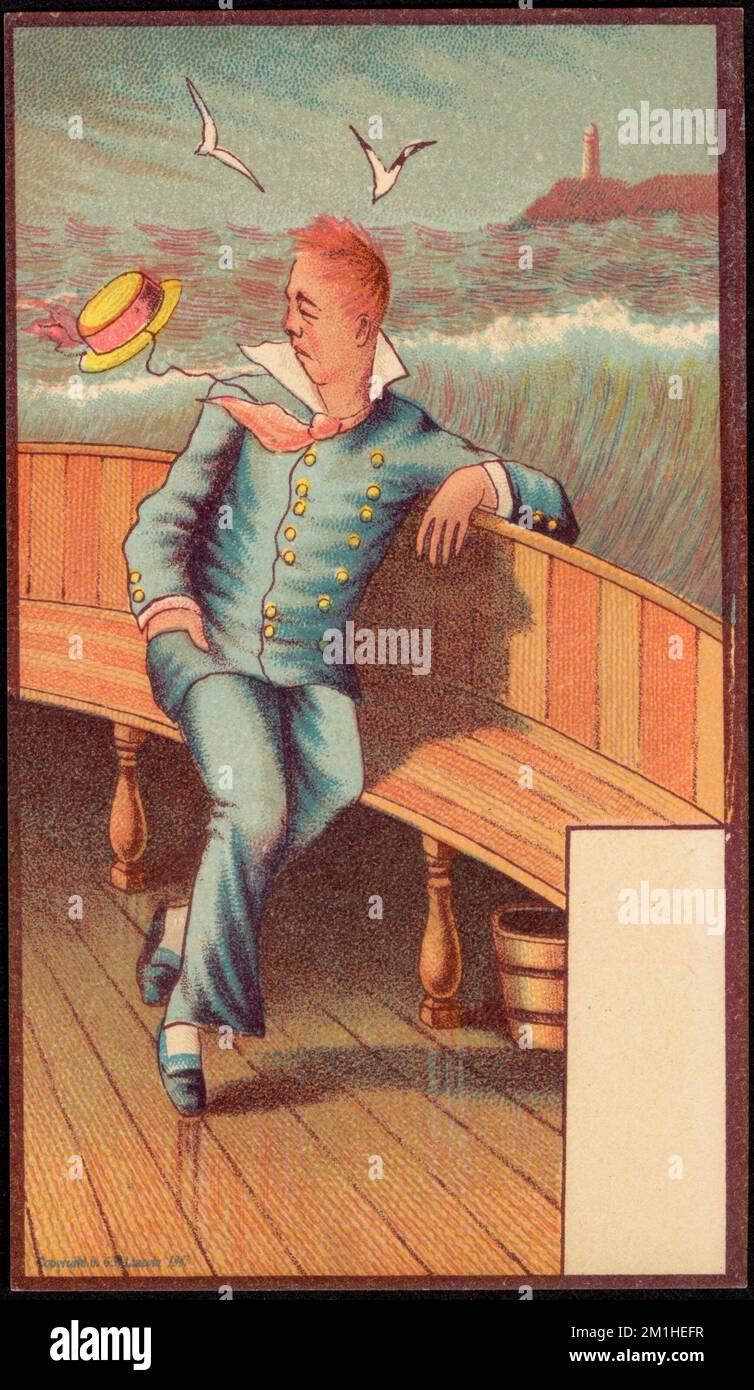 Sailor sitting on a ship in the ocean, lighthouse in the background ...