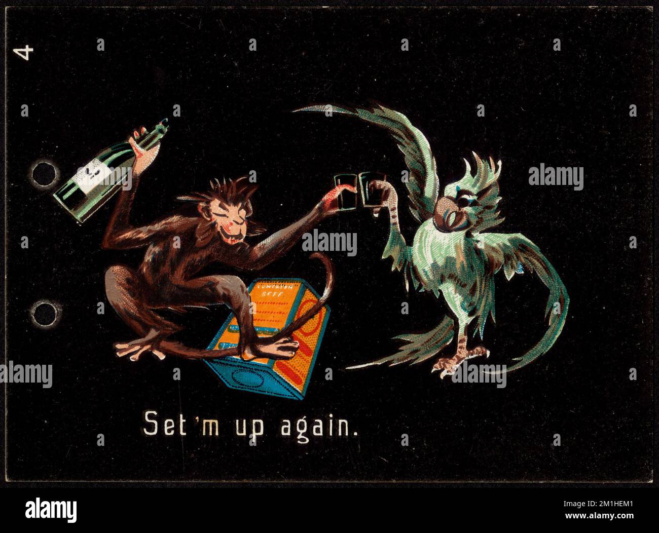 Set 'm again. Luncheon Beef. , Parrots, Monkeys, Wine, Canned foods ...