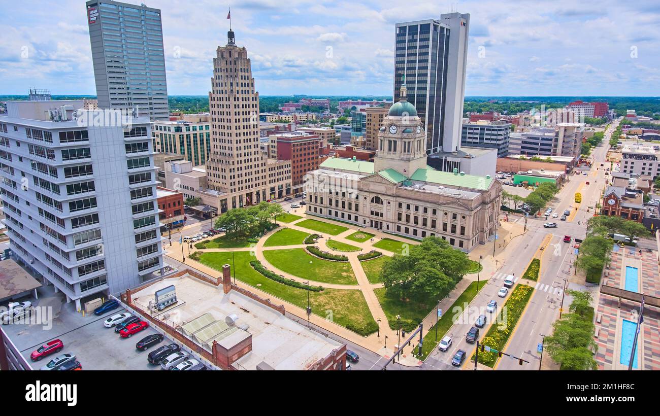 Downtown Fort Wayne aerial at Allen County Courthouse in Indiana Stock ...