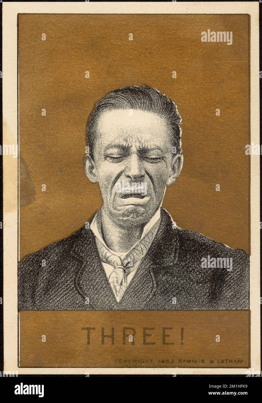 Three! , Men, 19th Century American Trade Cards Stock Photo - Alamy