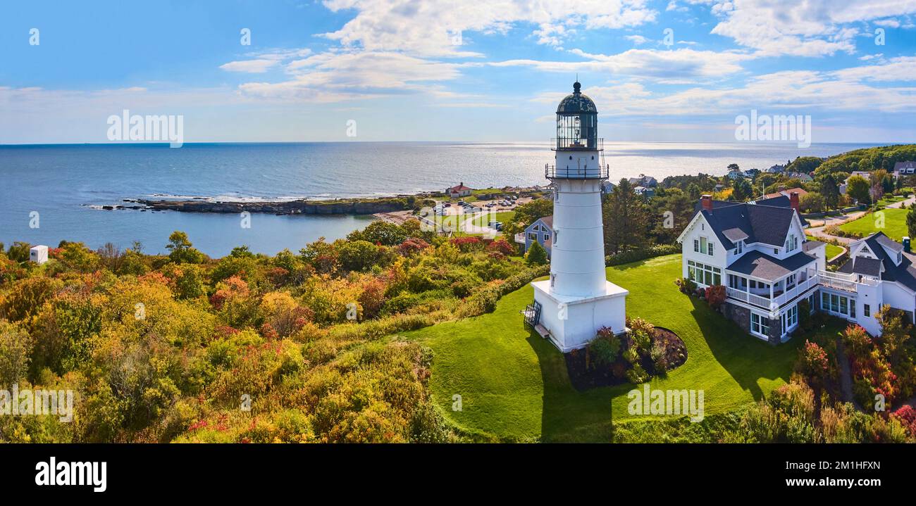 Aerial drone lighthouse on hill hi-res stock photography and images - Alamy