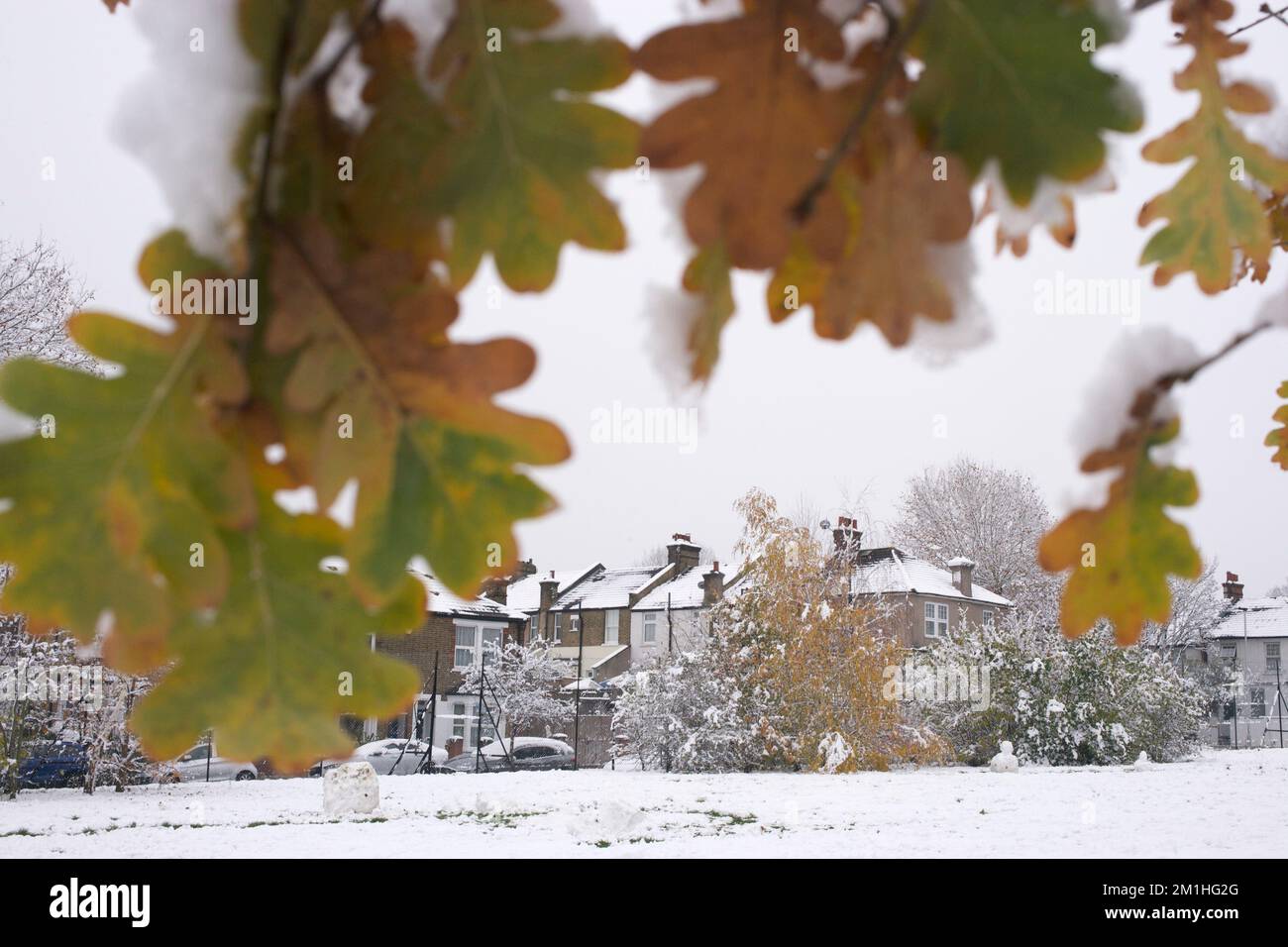 Abbey Wood, London, in the snow as seen from Greening Street Green ...