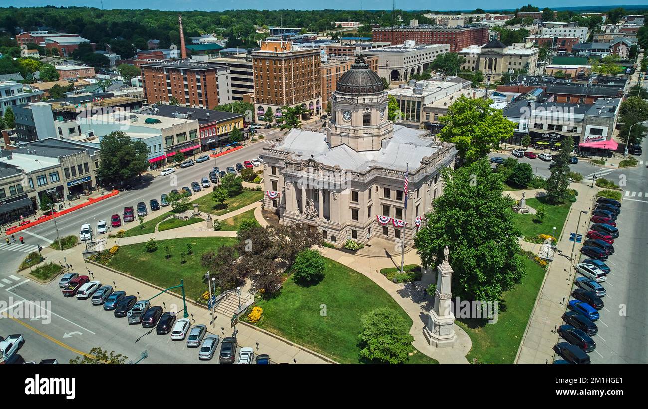 Bloomington Indiana aerial of stunning courthouse on the square Stock ...