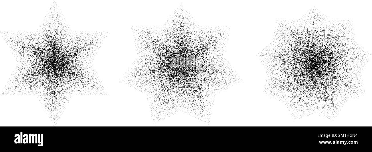Dotted grain stars set. Black noise texture asterisks collection. Black ...