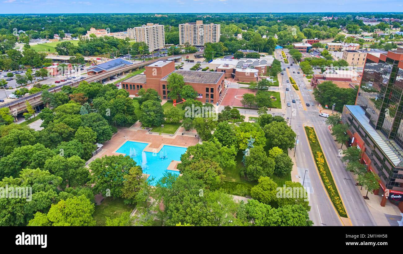 Freimann Square park aerial in downtown, Fort Wayne Indiana Stock Photo ...