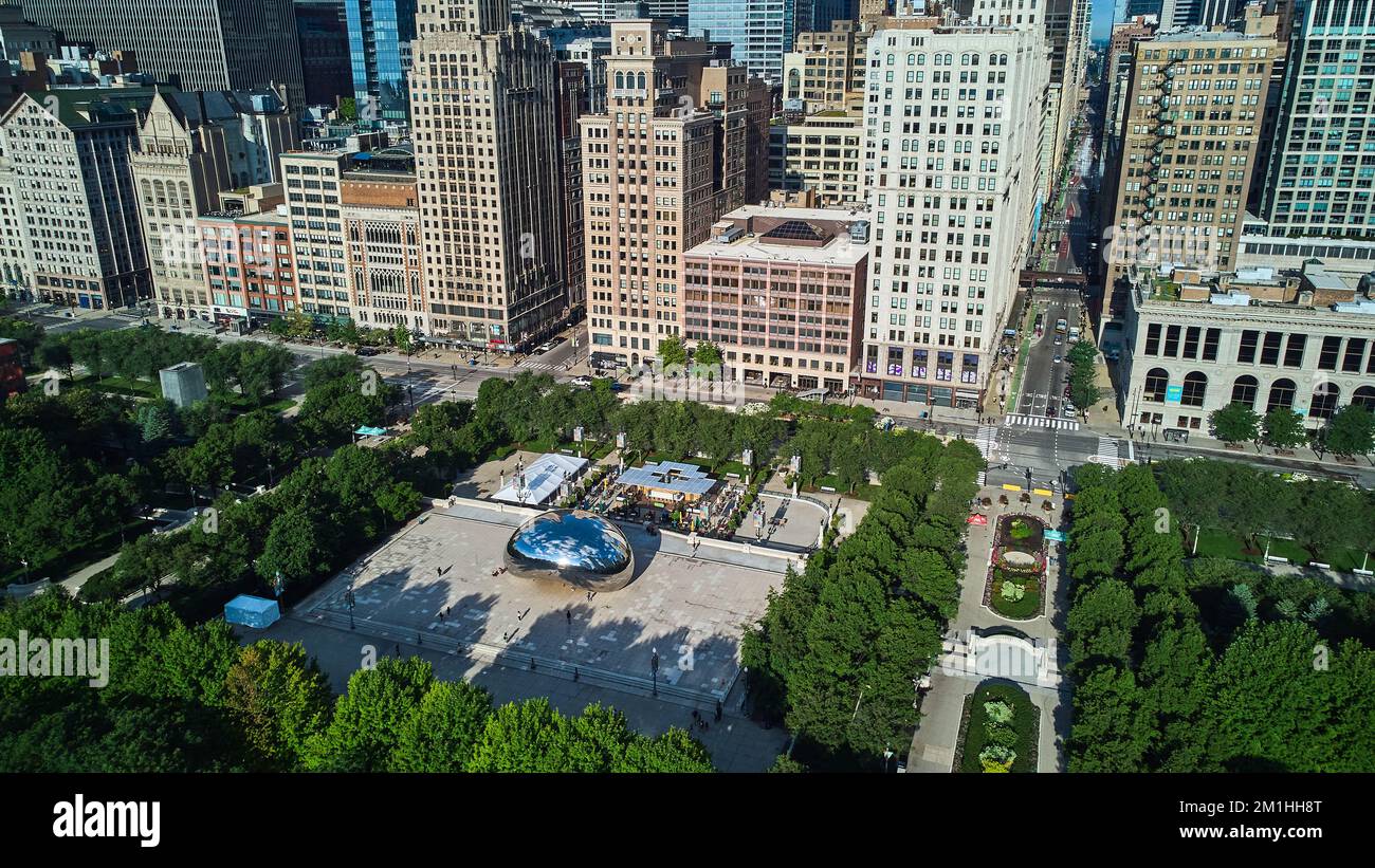 Chicago Millennium Park aerial view of iconic Cloud Gate Bean by ...