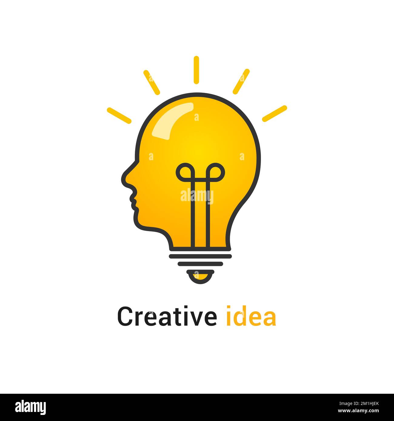 Brain think idea mind bulb head vector icon. Man face human head ...