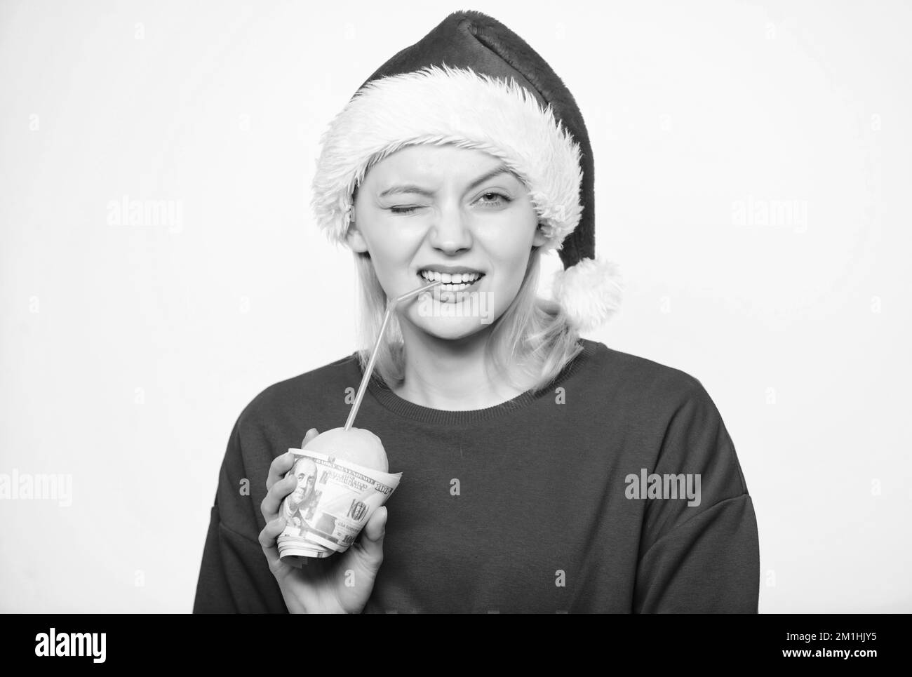 Girl with lemonade and money. Fresh lemonade drink with straw. Symbol ...