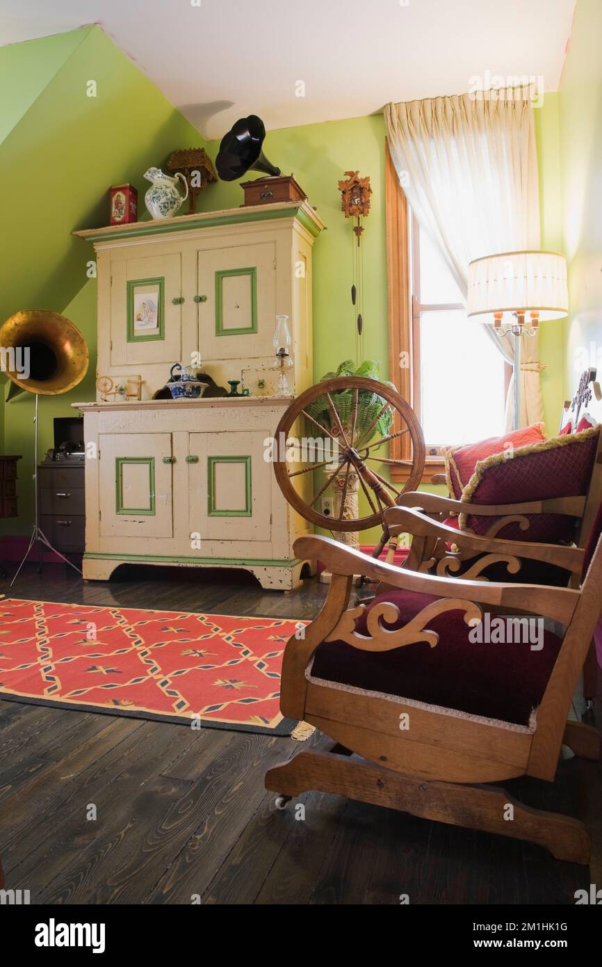 Circa 1850 pine wood buffet and Eastlake armchairs in upstairs room ...