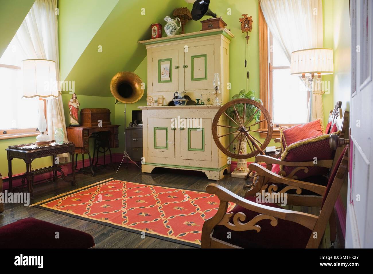 Circa 1850 pine wood buffet and Eastlake armchairs in upstairs room ...