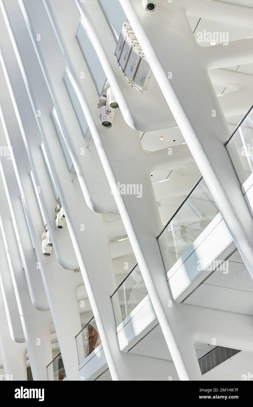 Clean modern architecture inside train station New York City white ribs ...