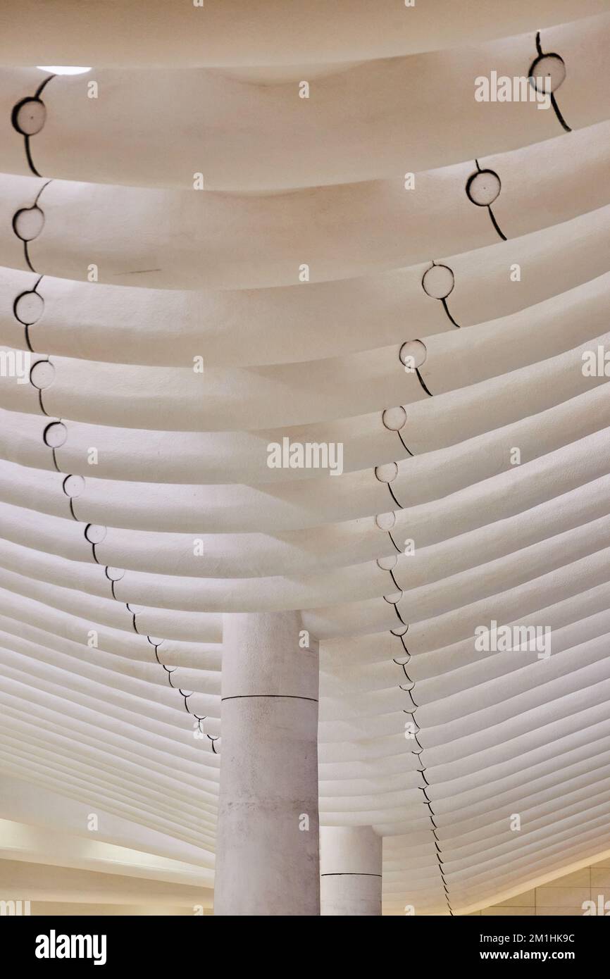 Interior clean white subway ceiling with ribs crossing horizontally ...