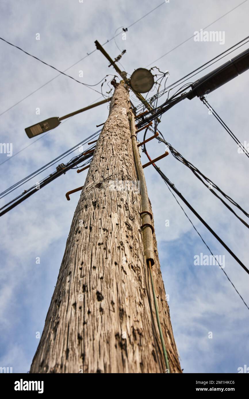 Wood telephone pole for communications and power in midwest America ...
