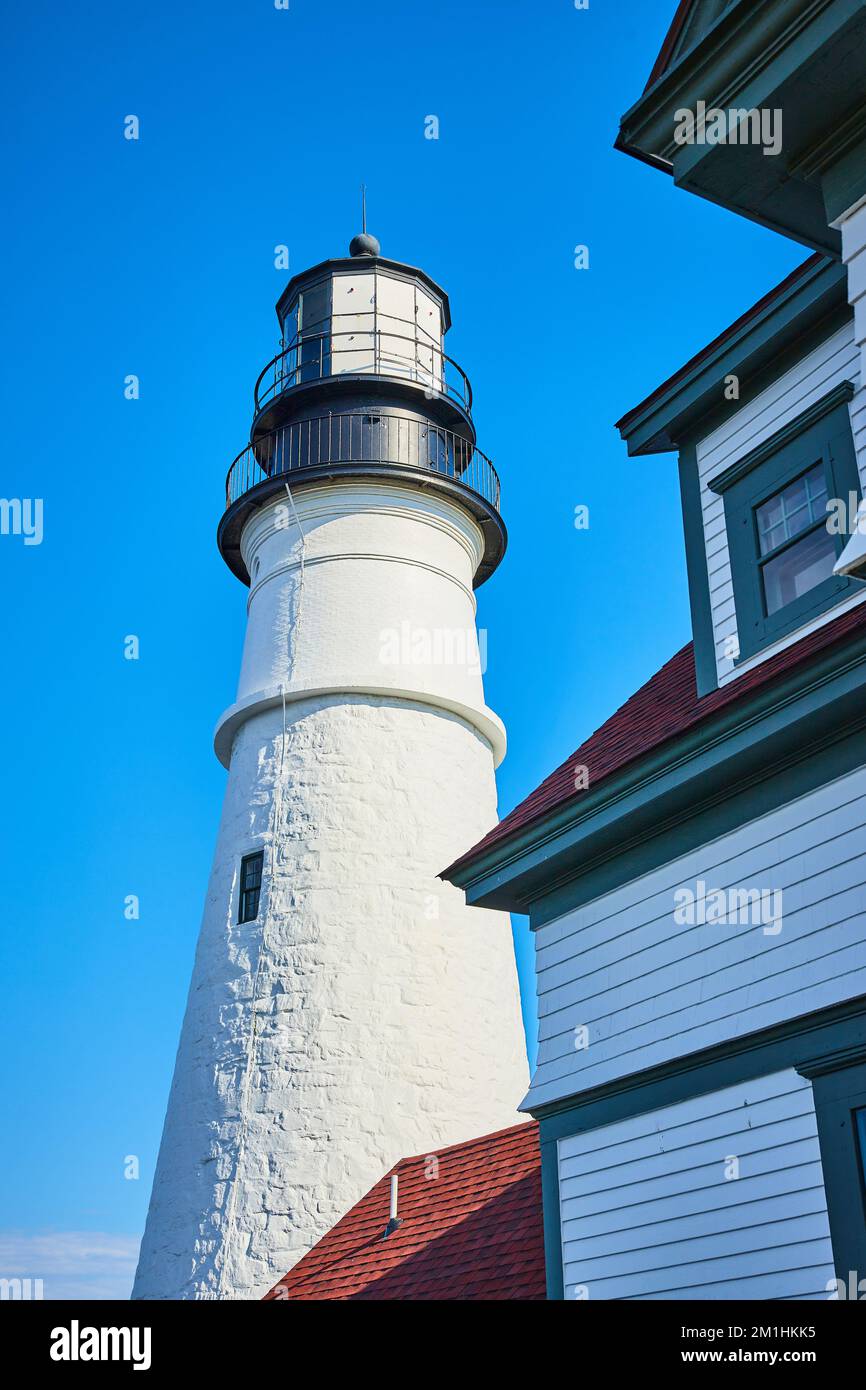 Detail of large white brick lighthouse from below Stock Photo - Alamy