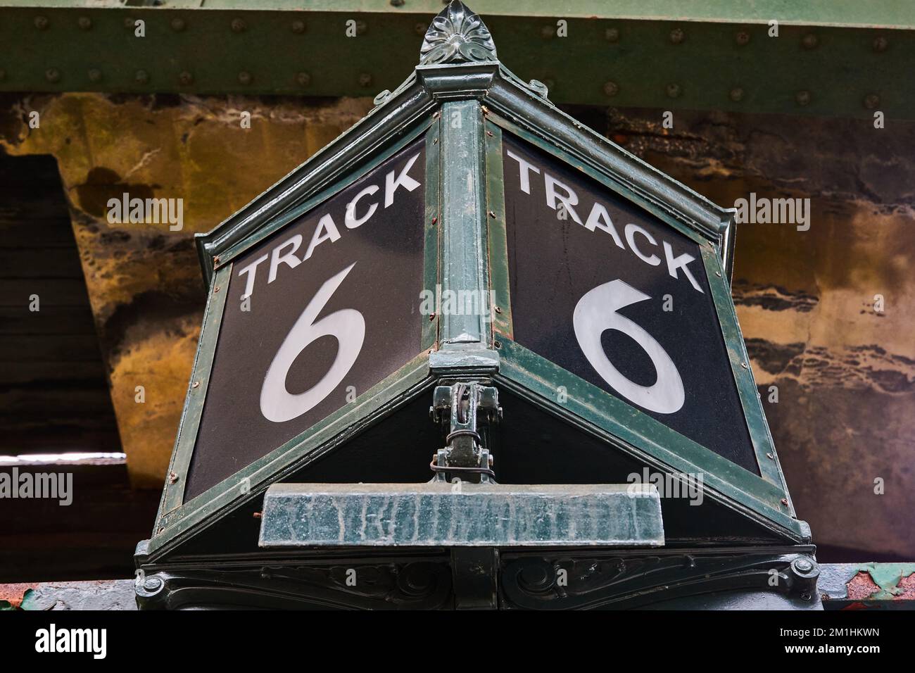 Train track sign detail Track number six 66 route 66 Stock Photo - Alamy