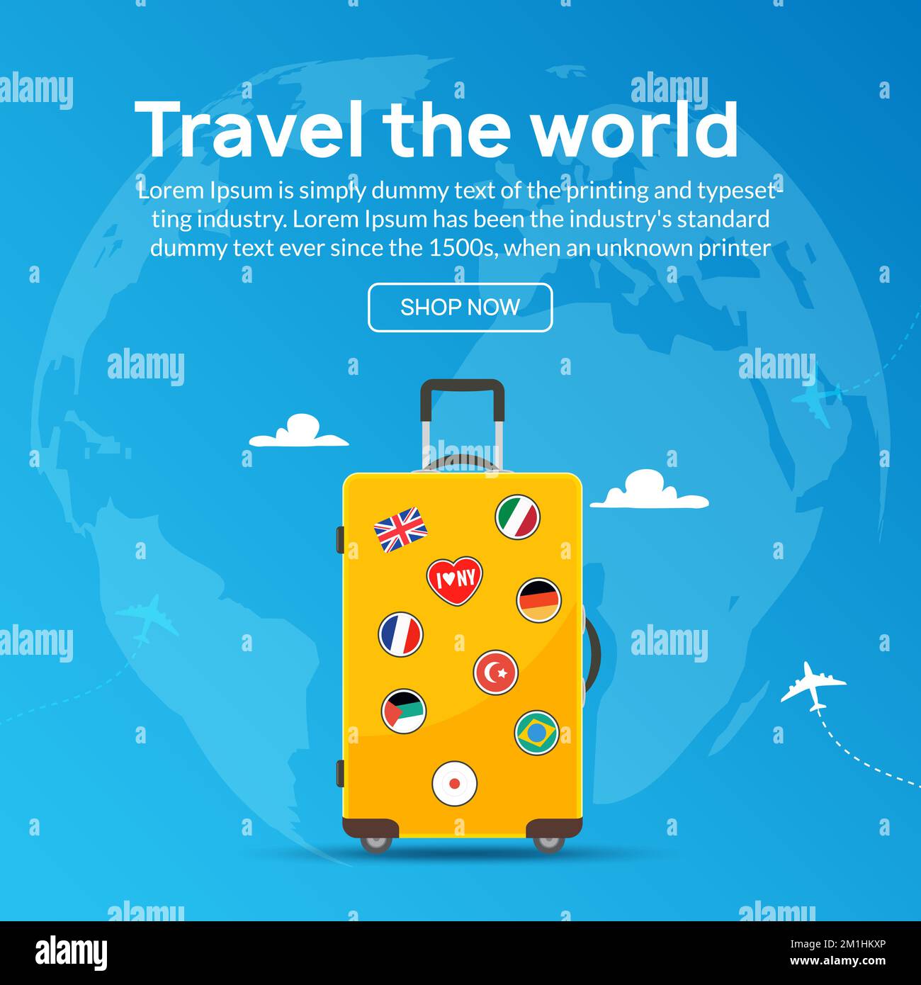 Travel tourism banner background. Luggage fun tour and bag, airplane ...