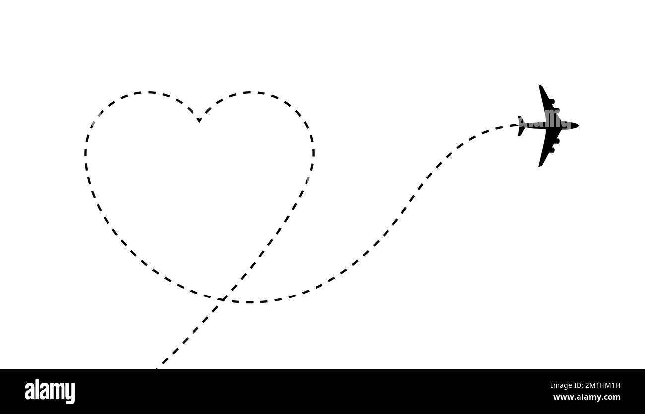 Airplane heart path route shape travel vector destination journey ...