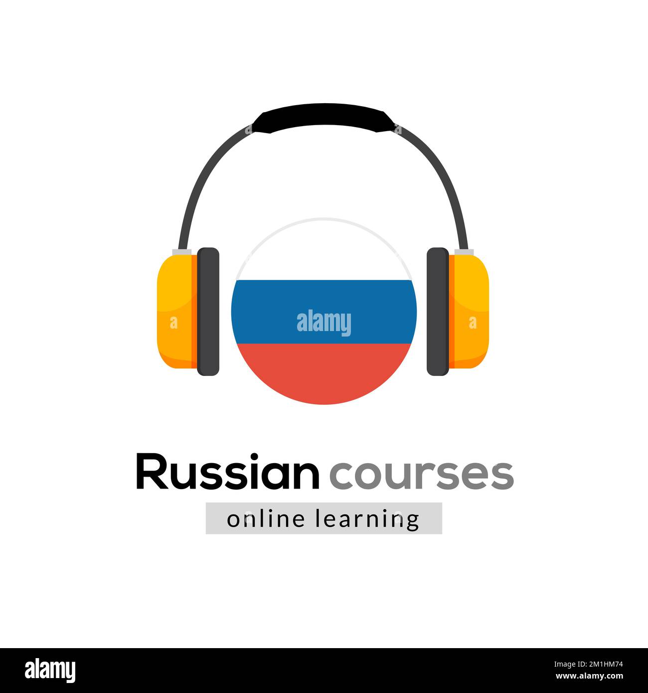 Russian language learning logo icon with headphones. Creative russian ...