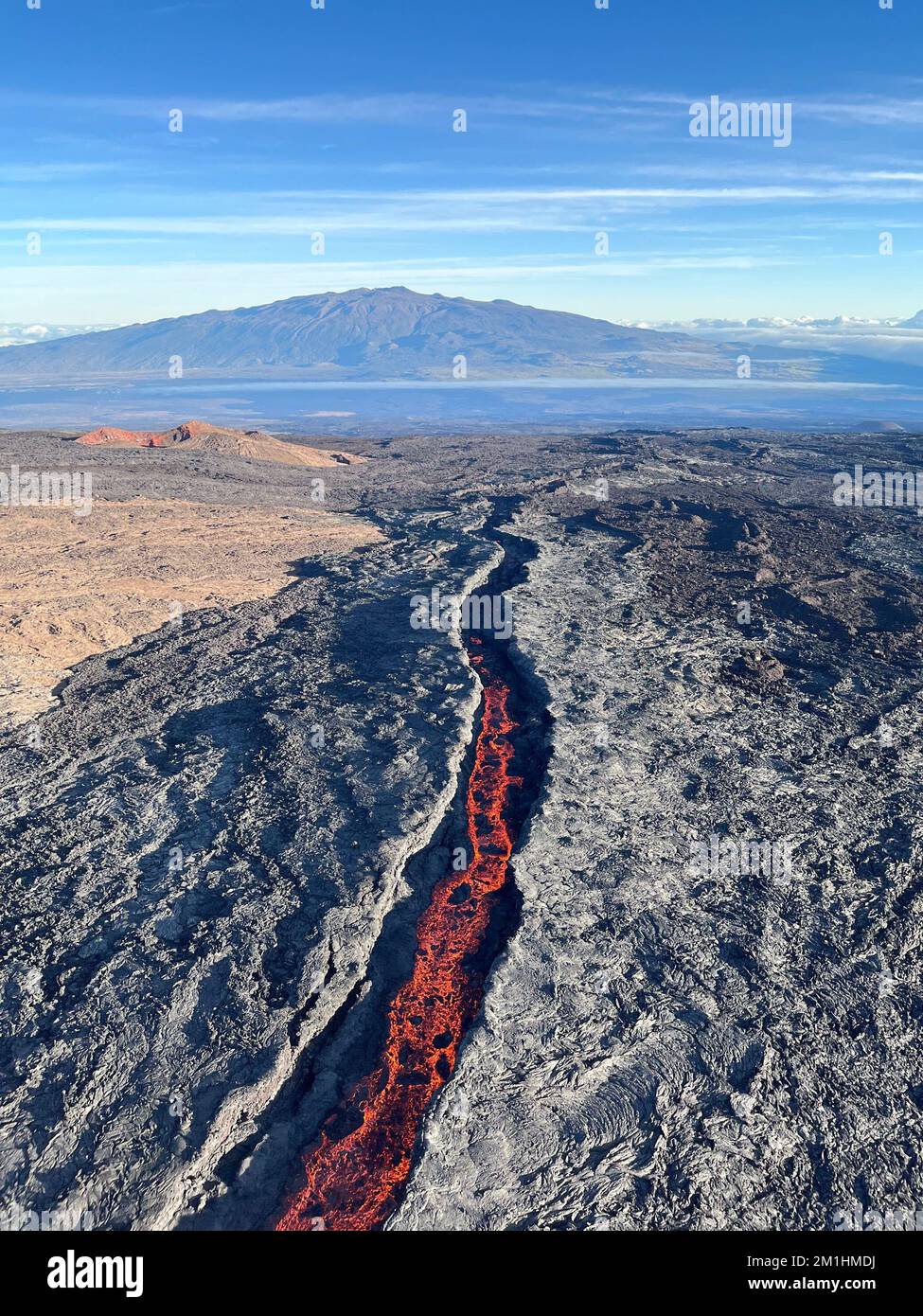 Mauna Loa, Hawaii, USA. 9th Dec, 2022. Aerial image of the lava channel issuing from fissure 3 ...