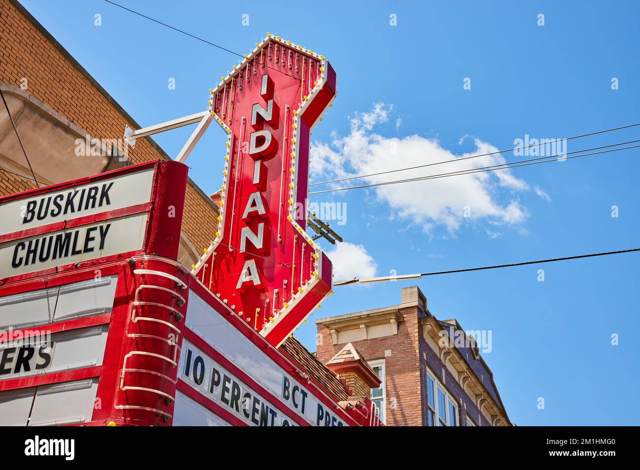 Old red Indiana sign over theater in Bloomington Stock Photo - Alamy