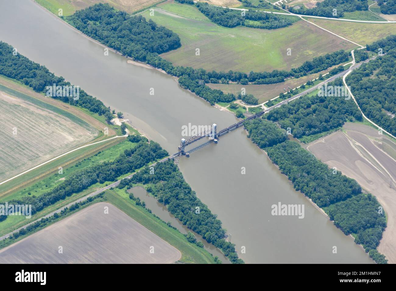 Aerial view of railroad draw bridge over Illinois River Stock Photo - Alamy