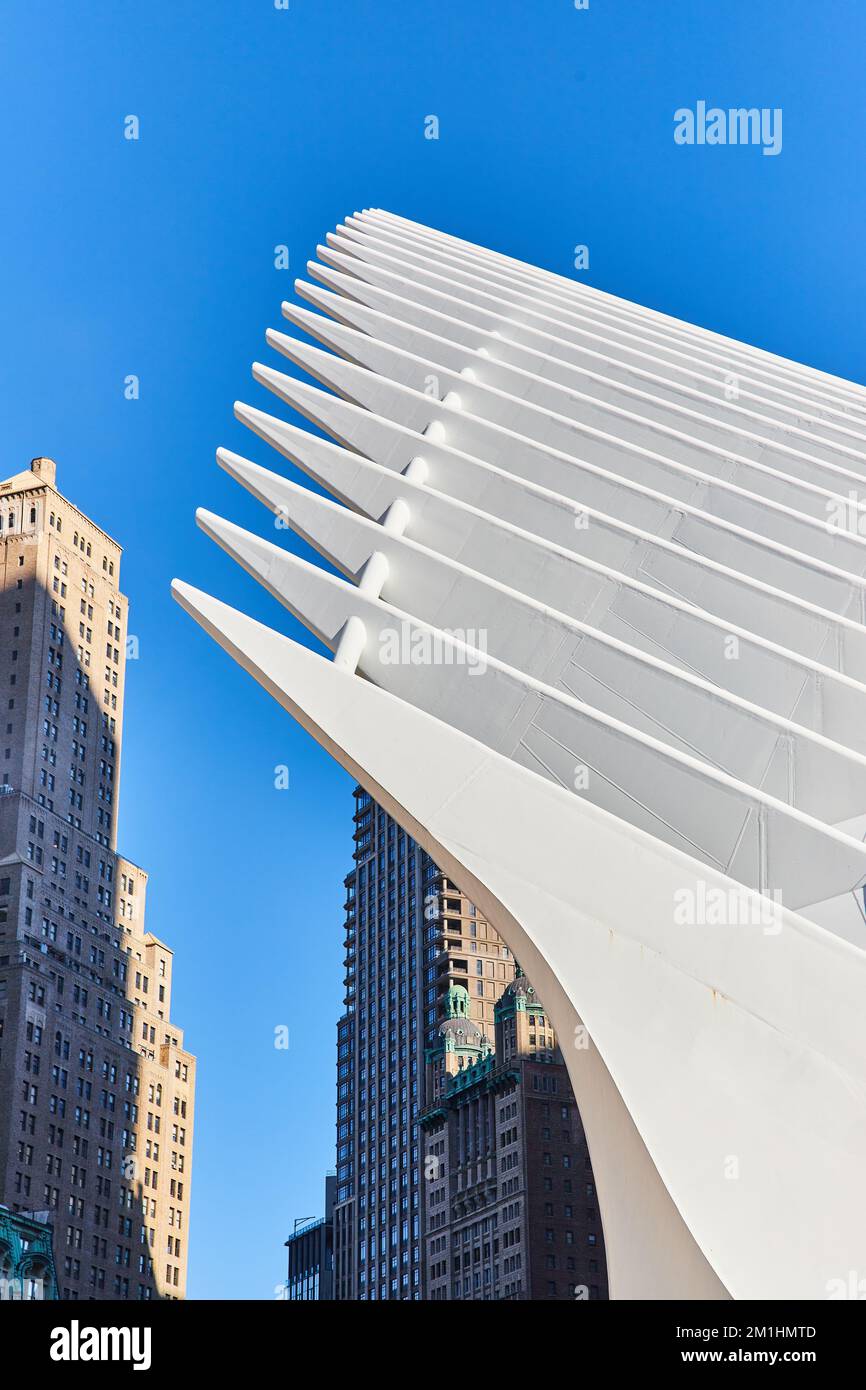 White clean rib building architecture exterior in New York City WTC by skyscrapers Stock Photo ...