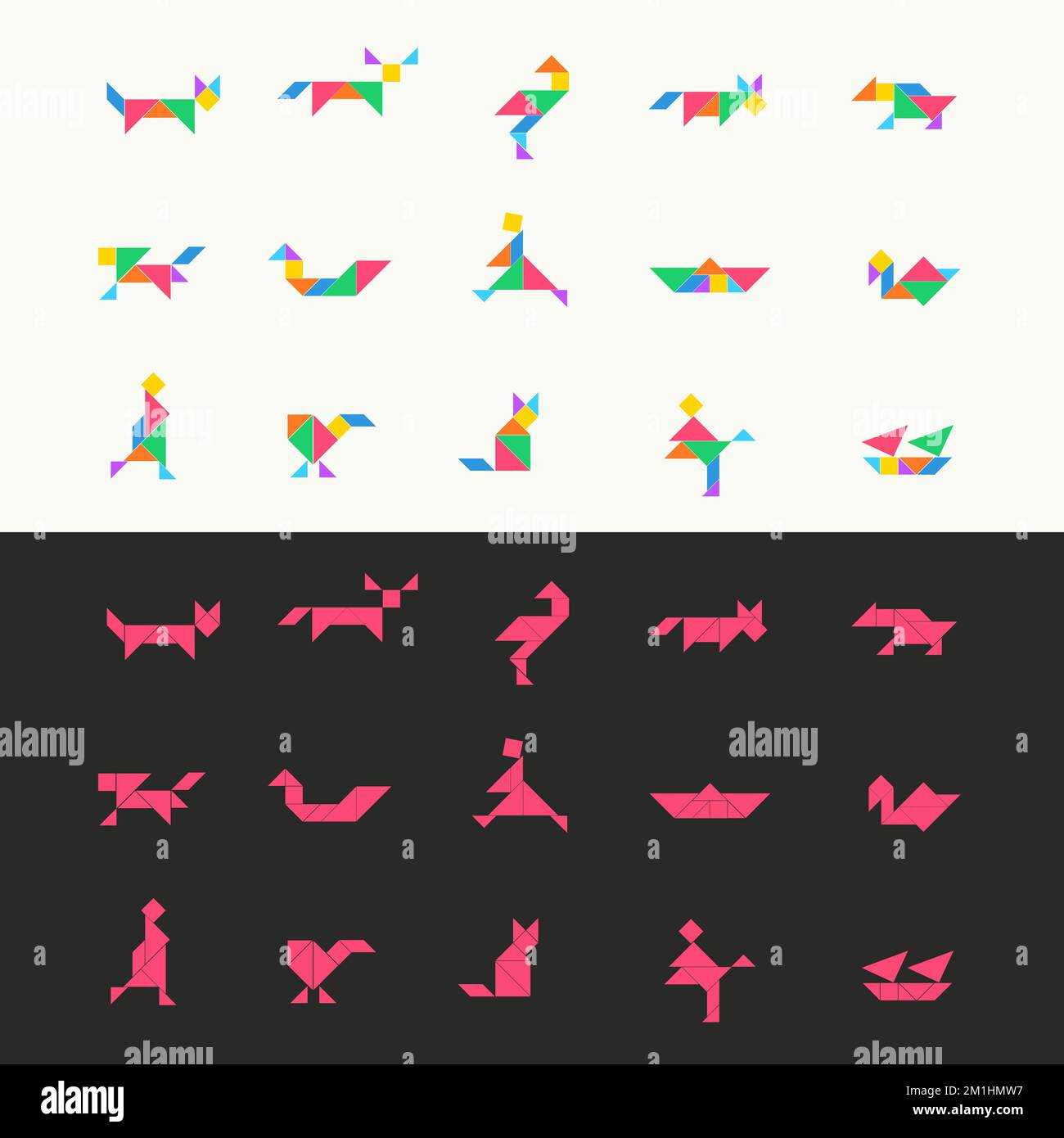 Tangram puzzle square set. Vector triangle geometric tangram template ...