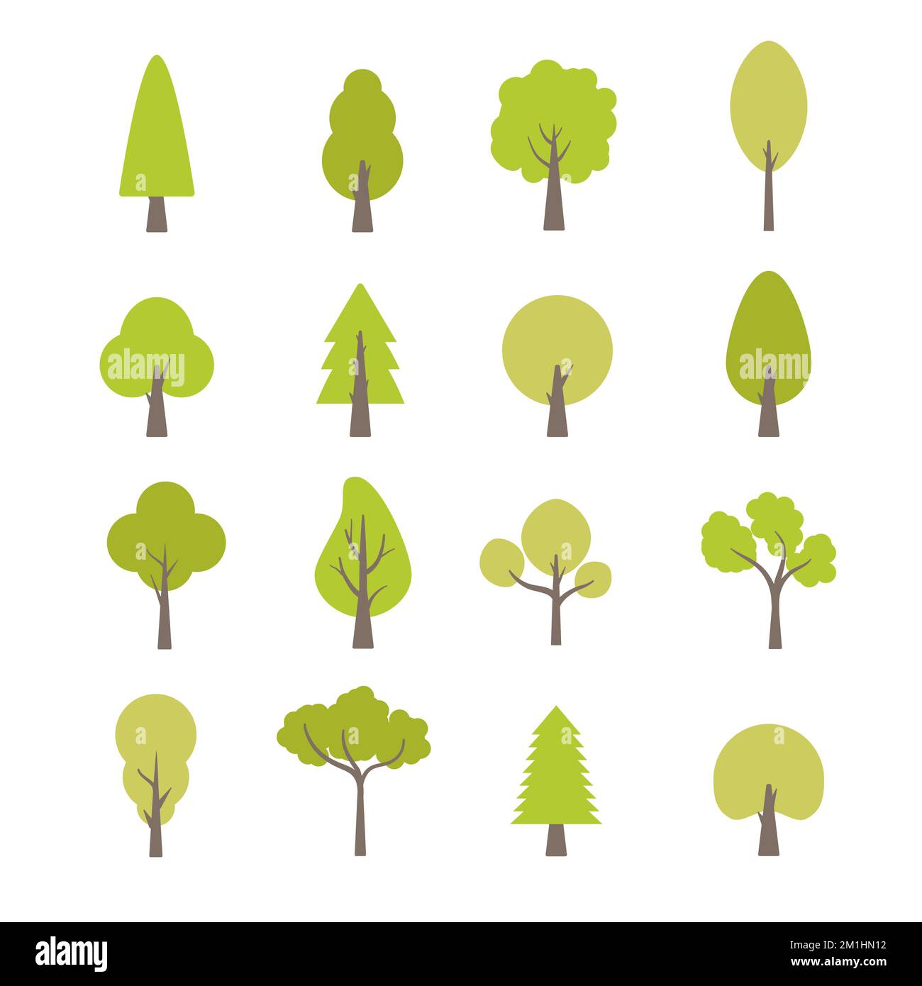 Flat trees set. Flat forest tree nature plant isolated eco foliage ...