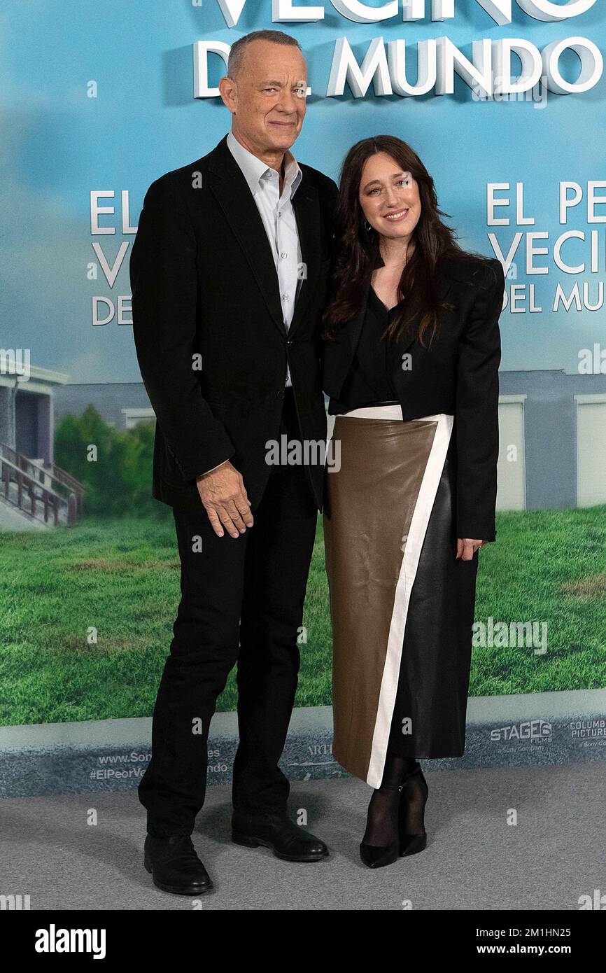 Madrid, Spain, December 12, 2022. Tom Hanks and Mariana Trevino attend the photocall ...