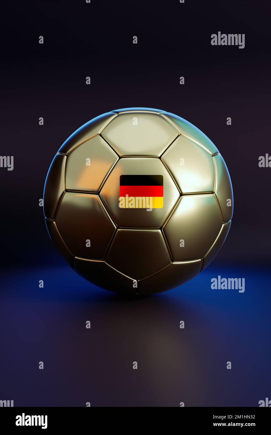golden soccer ball on dark background, German flag, 3d rendering ...