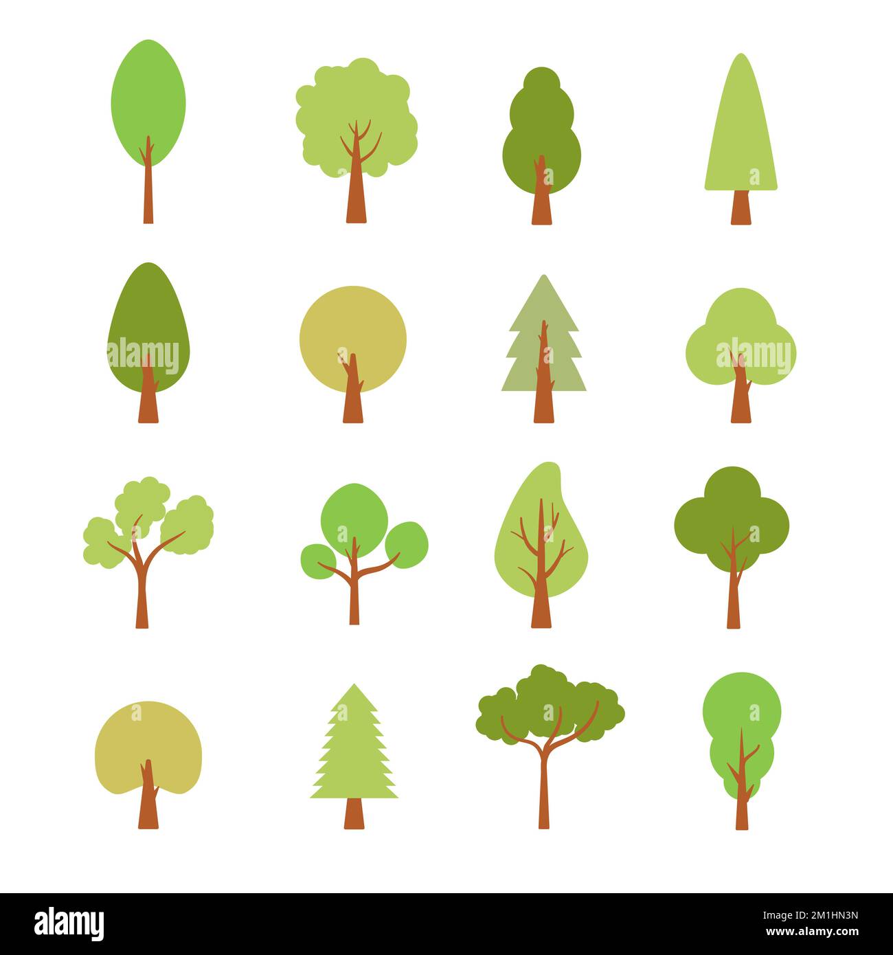 Flat trees set. Flat forest tree nature plant isolated eco foliage ...