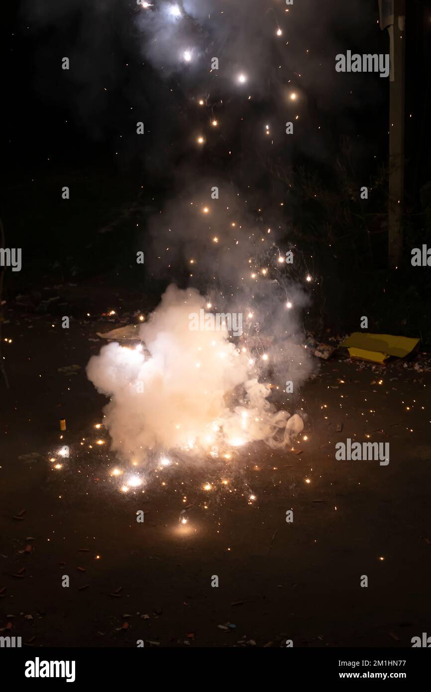 Happy Diwali. The bomb exploded during Diwali night celebration Stock ...