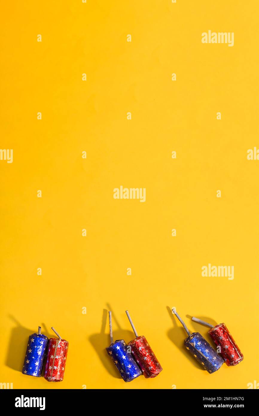 Diwali festival Indian traditional firecracker bomb on yellow ...