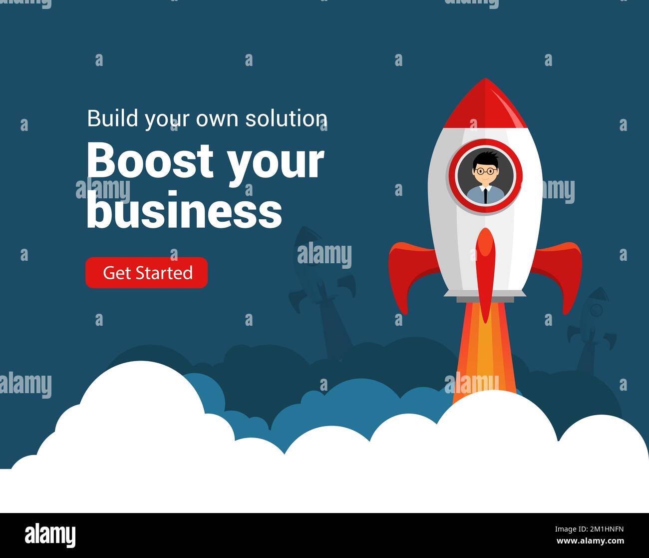 Business startup rocket launch flat vector illustration. Startup space ...
