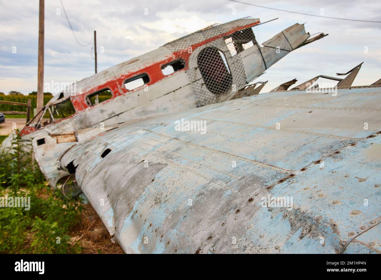Detail of wing on abandoned airplane crashed in field Stock Photo - Alamy